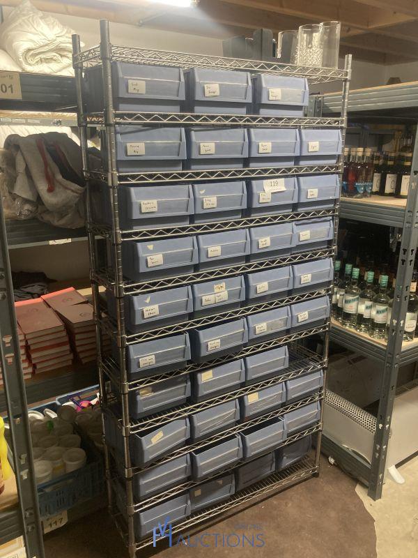 metalen opbergrek compleet met pvc opbergboxen